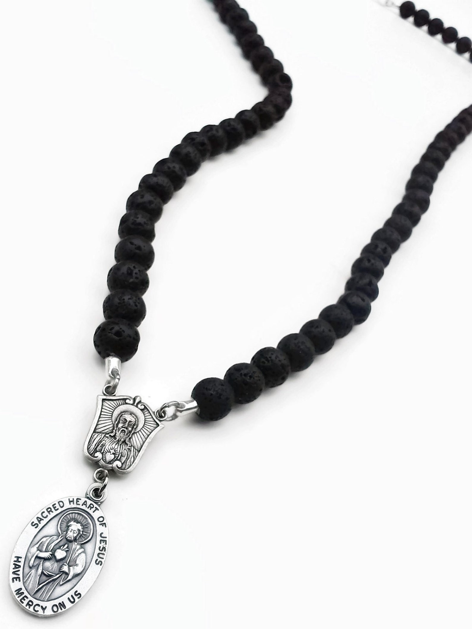 Black Beaded Necklace for Men Mens Rosary Catholic Jewelry | Etsy