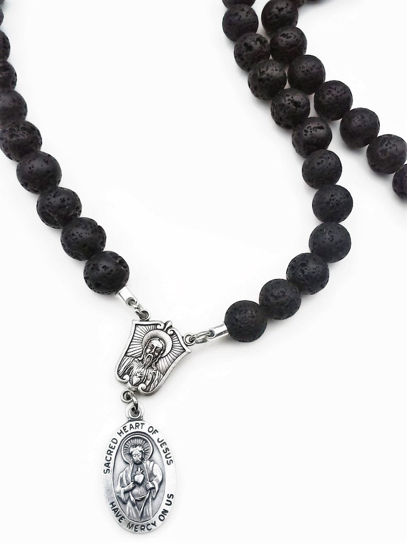 Black Beaded Necklace for Men Mens Rosary Catholic Jewelry | Etsy
