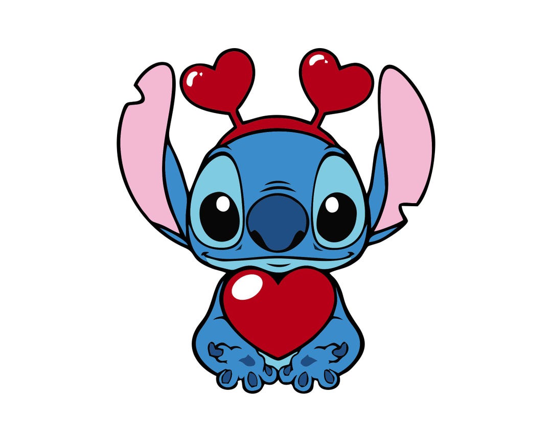 Kawaii Stich Valentine Svg Png, Heart Svg, Valentine's Day Svg, Happy ...