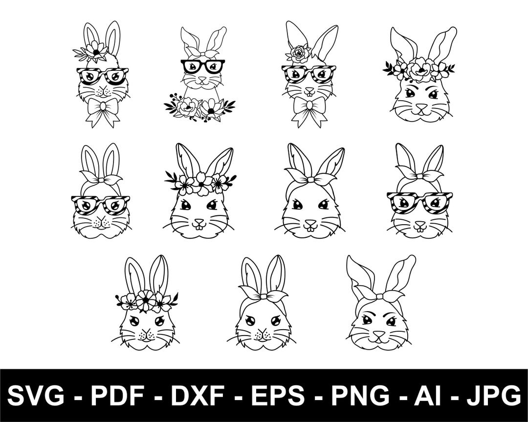 Bunny Svg Bundle,cute Rabbit Svg, Bunny Outline Svg,silhouette, Cut ...