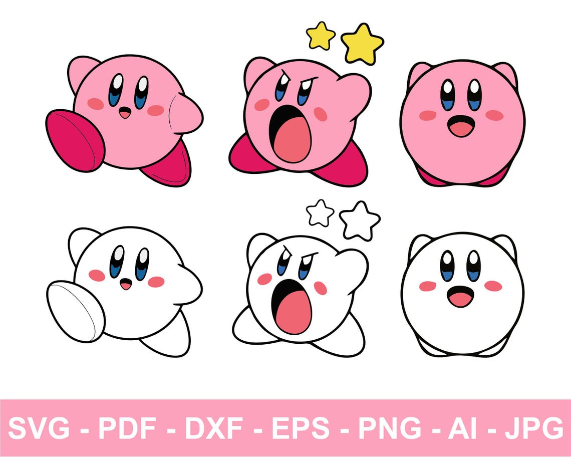 Kirby Bundle Svg Kirby Little Star Svg Kirby Face Svg Games Svg Cricut Silhouette Vector