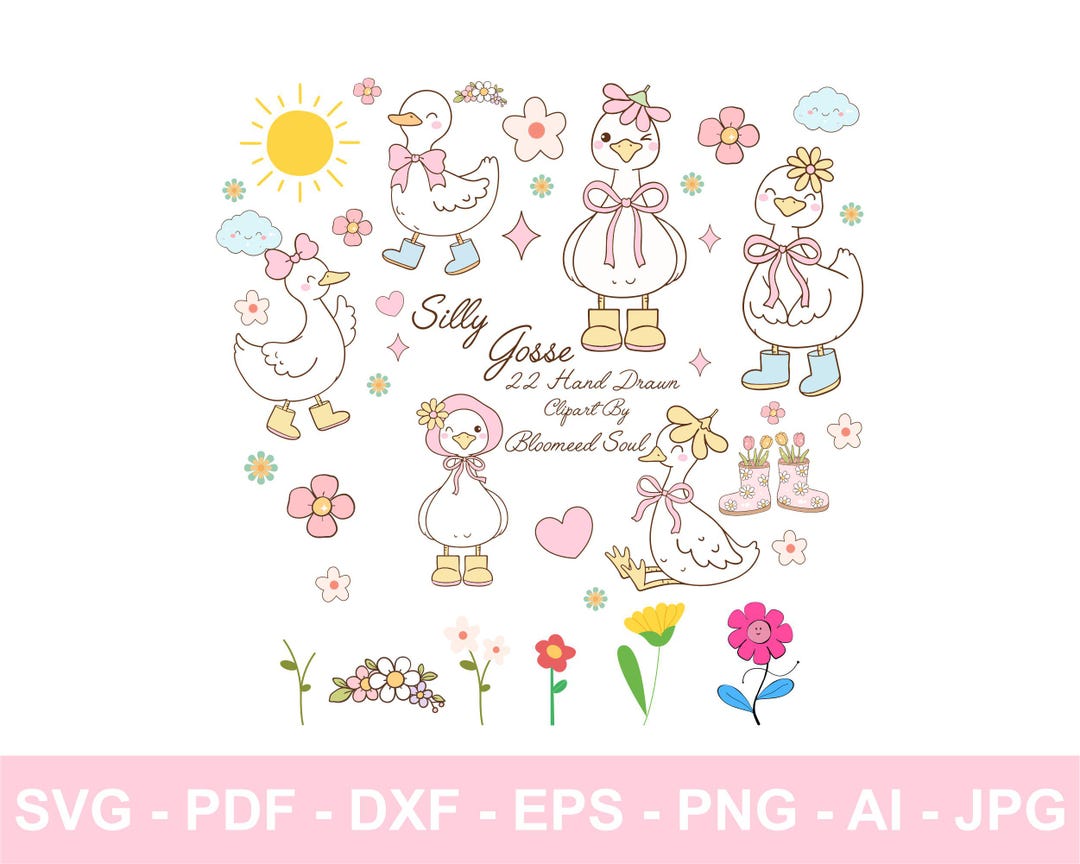 Silly Goose Clipart Set Svg Png, Spring Garden Flower Hippie, Goose ...