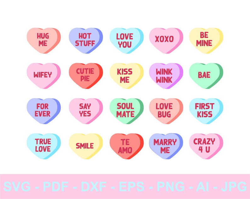 Candy Hearts Svg, Valentine's Day, Sweethearts Svg, Conversation Heart ...