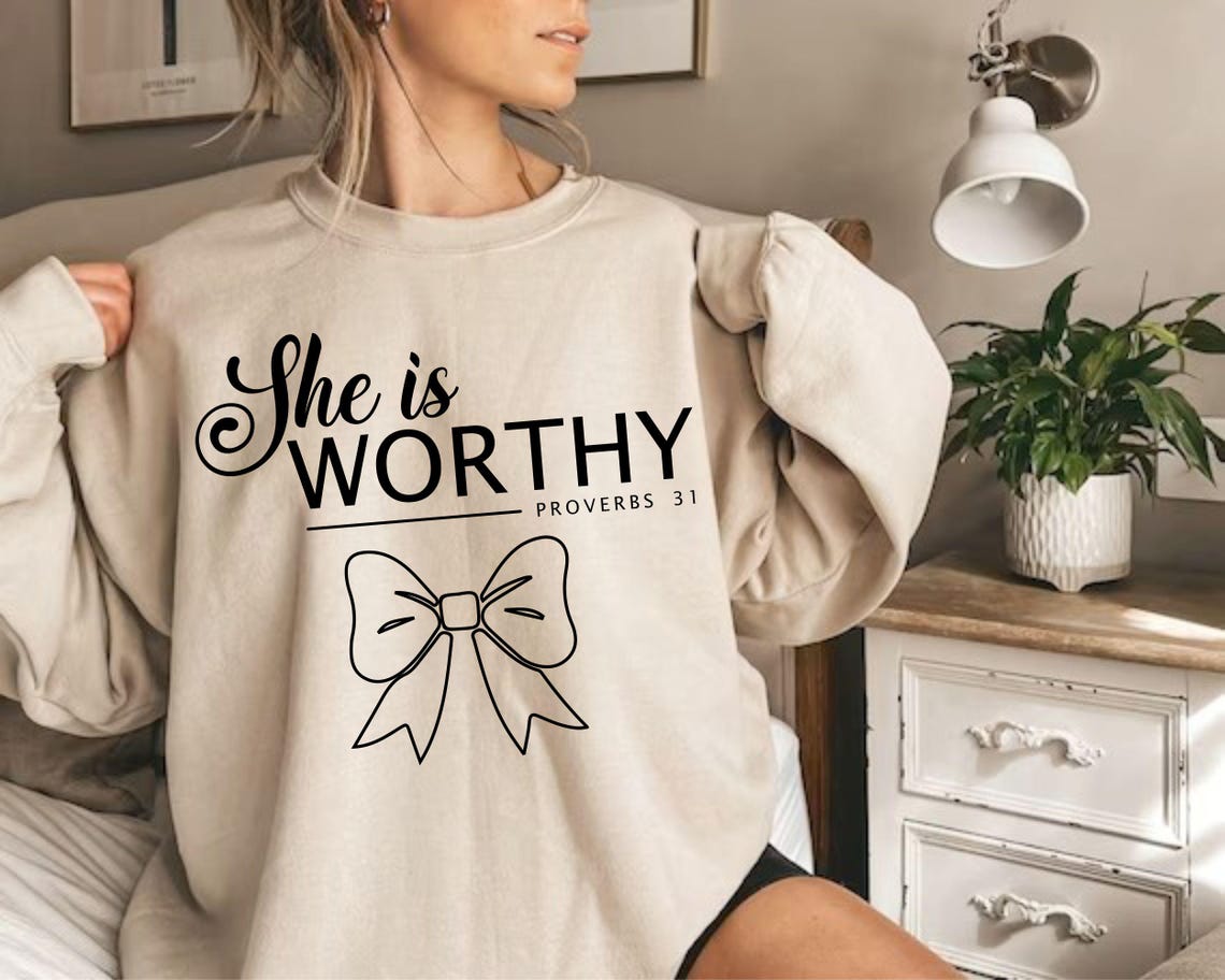 She is Worthy Bow Svg, She is Worthy Svg, Women's Christian Svg ...
