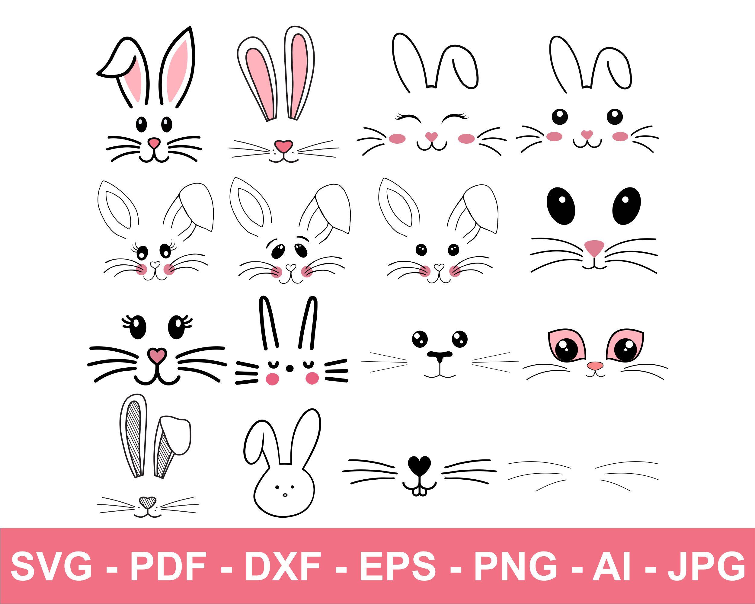 Easter Bunny Face Bundle Svg, Bunny Face Svg, Easter Svg, Bunny Face ...