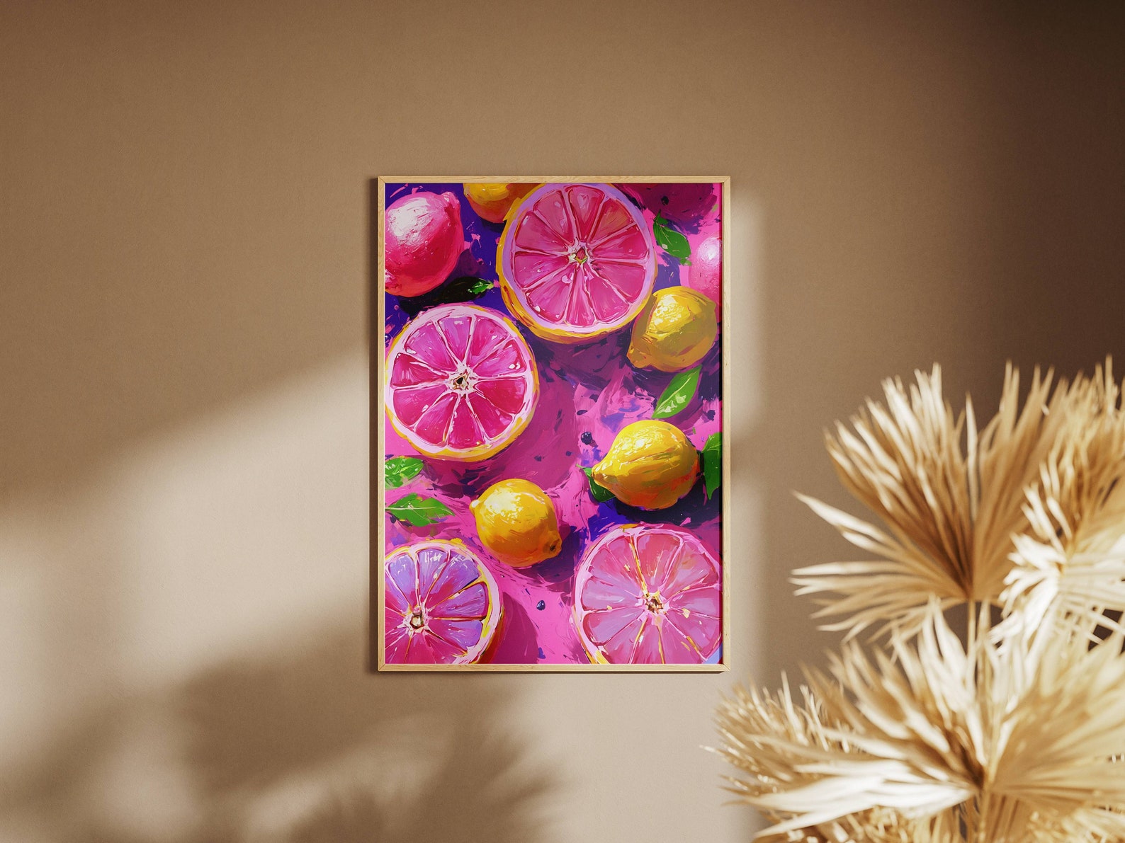 Vibrant Lemon Art Print Pink and Yellow Lemons Illustration Tropical ...