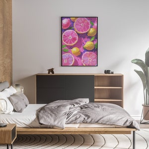 Vibrant Lemon Art Print Pink and Yellow Lemons Illustration Tropical ...