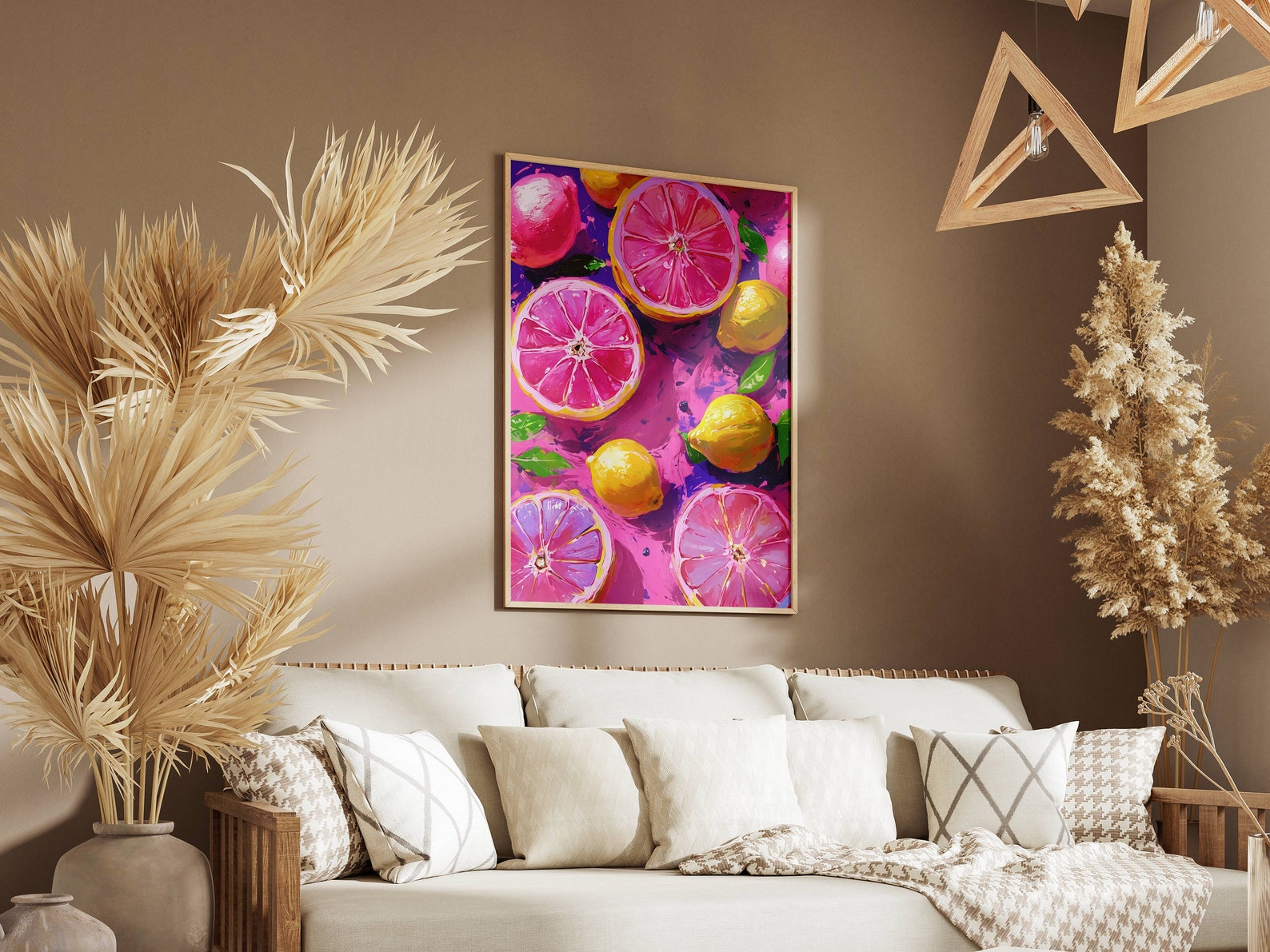 Vibrant Lemon Art Print Pink and Yellow Lemons Illustration Tropical ...