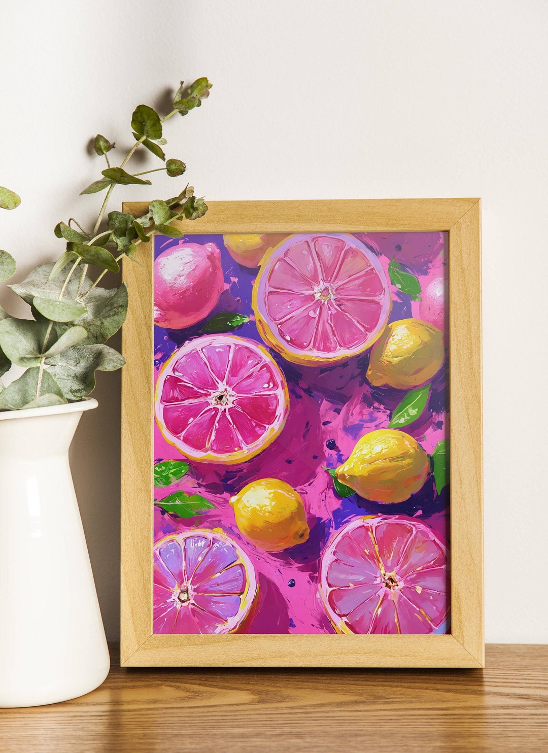 Vibrant Lemon Art Print Pink and Yellow Lemons Illustration Tropical ...