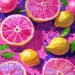 Vibrant Lemon Art Print Pink and Yellow Lemons Illustration Tropical ...