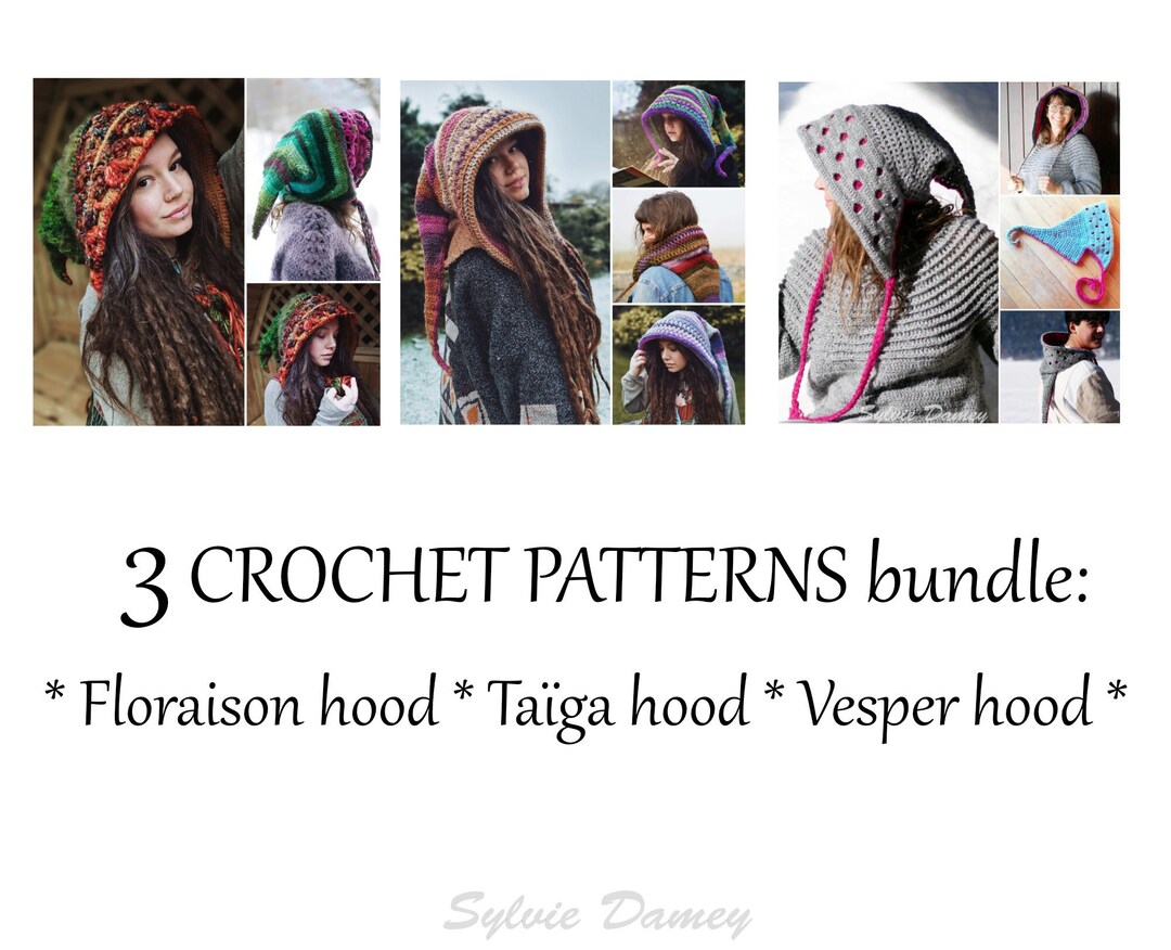 3 CROCHET Elf Hoods PATTERNS in PDF, Pixie Fairy Hats for Adults and ...