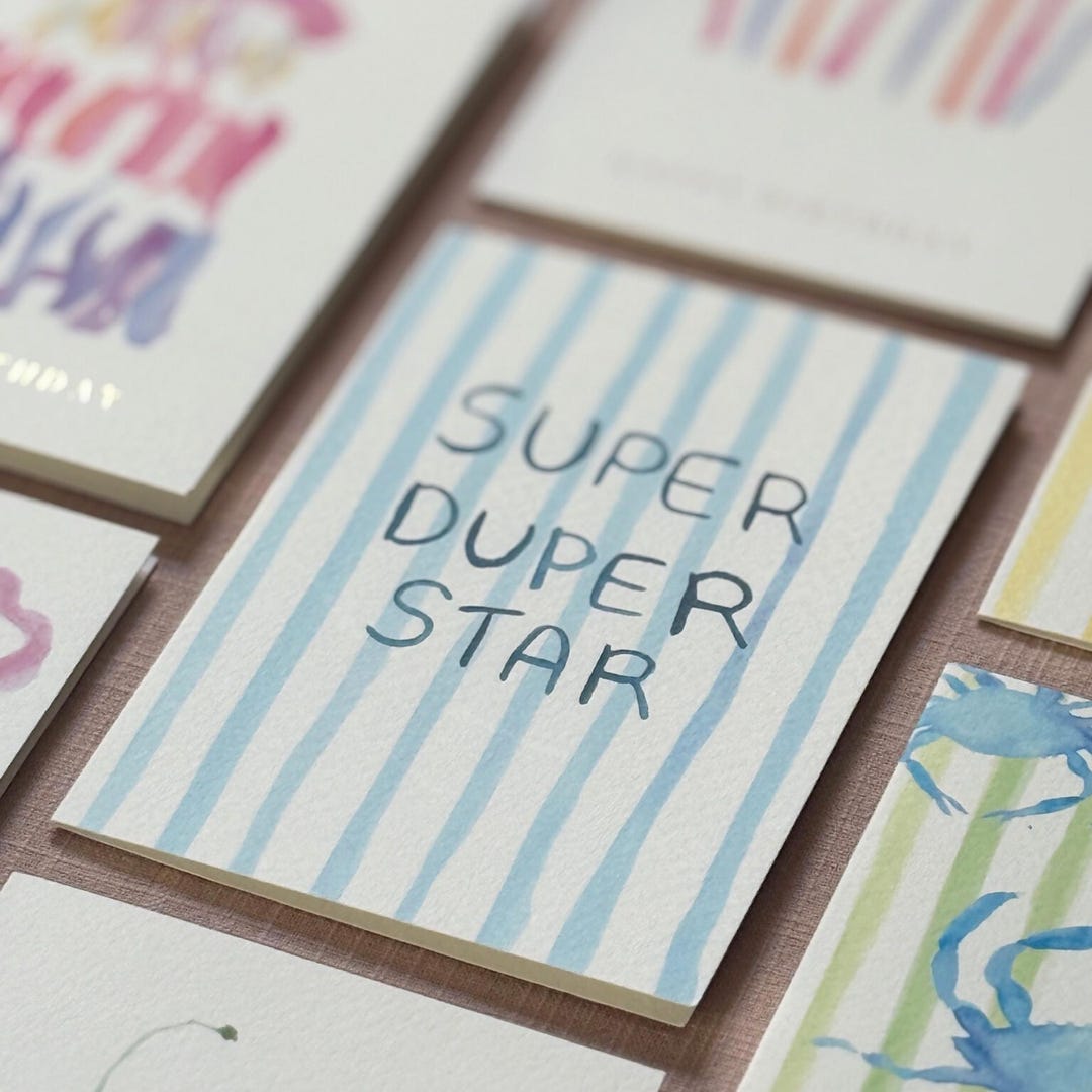 Super Duper Star Congratulations Stripes Card, Handpainted Watercolour ...
