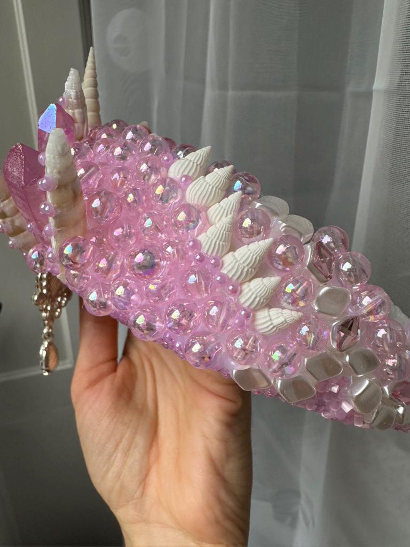 SEASHELL Crown Pink Barbie Mermaid Party Wedding Bachelorette Headpiece ...