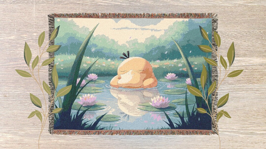 Cottagecore Psyduck Woven Blanket – Cozy Nature-inspired Pokémon Throw ...