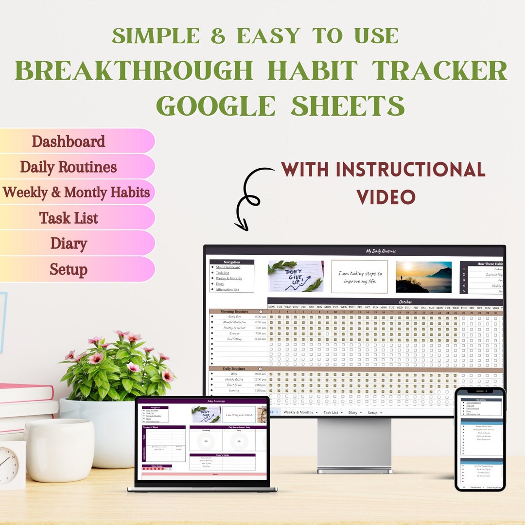 Breakthrough Habit Tracker Google Sheets Template Daily Routine Weekly ...