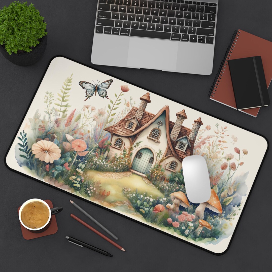 Whimsical Cottage Desk Mat, Nature-inspired Work Station Decor, Flower ...