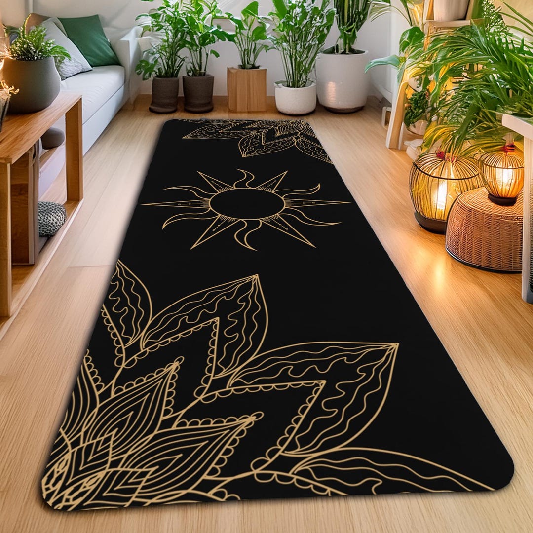 Yoga Mat, Celestial Black and Gold Design, Energy Balance Meditation ...