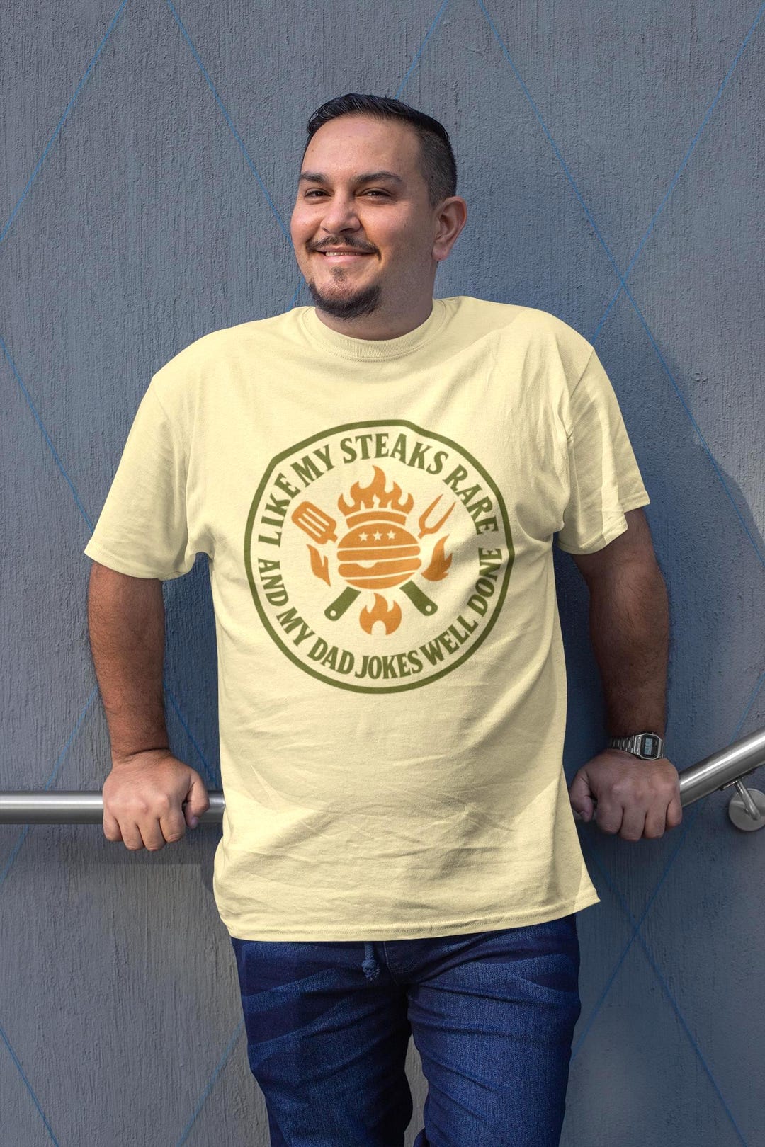 Funny Dad T-shirt - I Like My Steaks Rare & My Dad Jokes Well Done ...