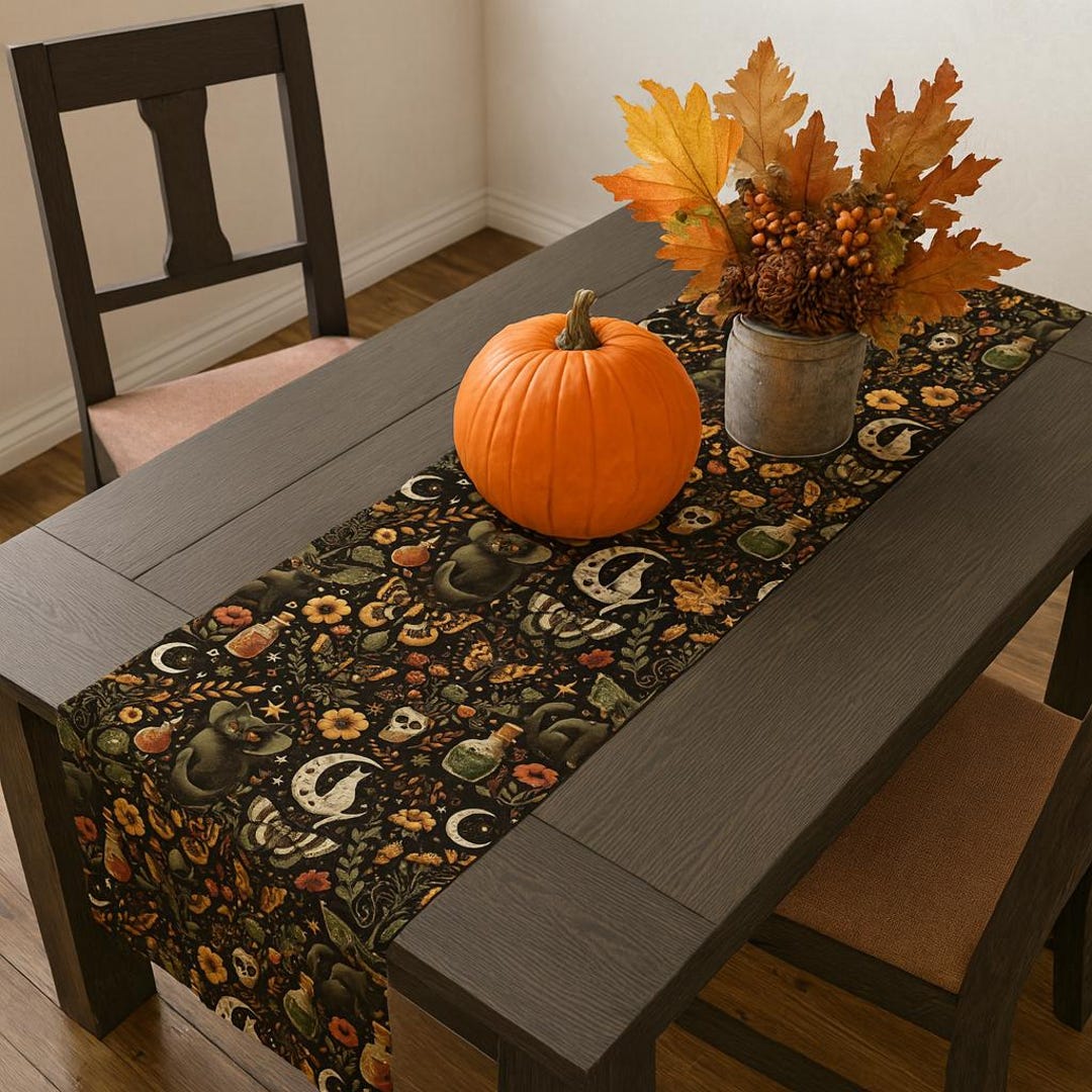 Witchy Table Runner – Halloween Gothic Home Décor, Dark Cottagecore ...