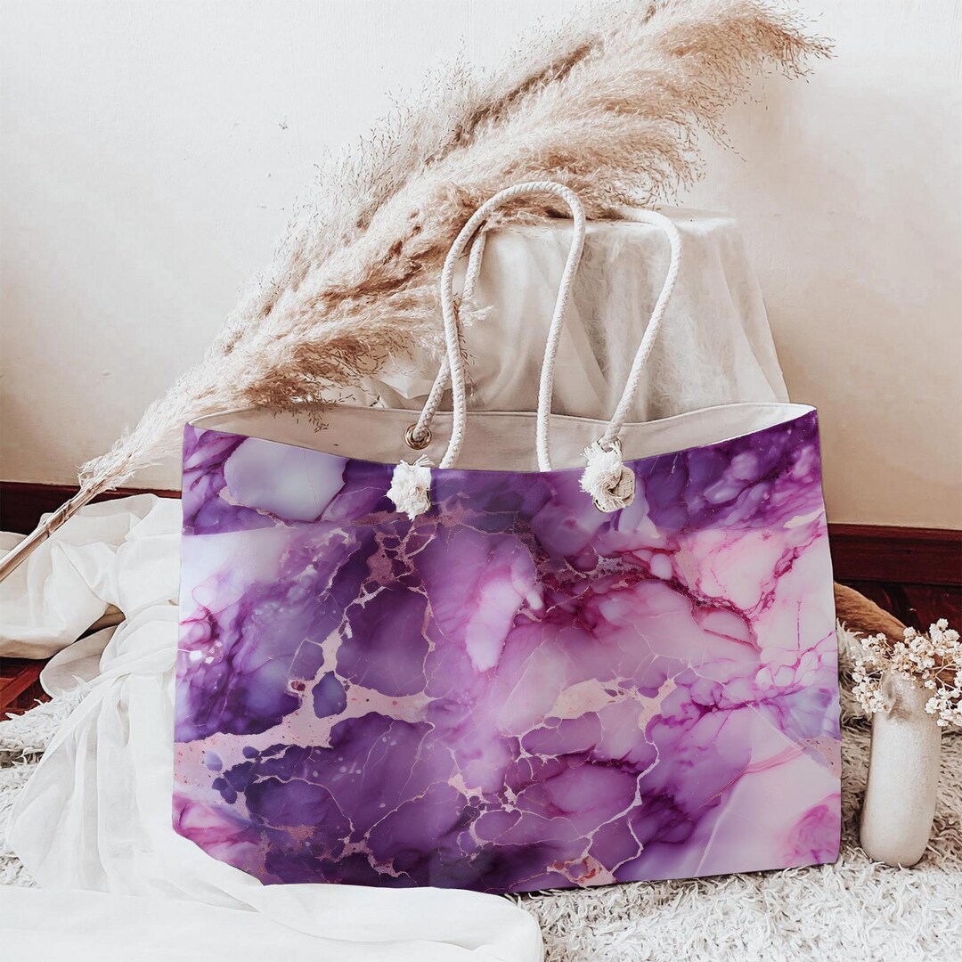 Lavender Luxe Weekender Bag, Purple Marble Patterned Duffle Bag, Travel ...