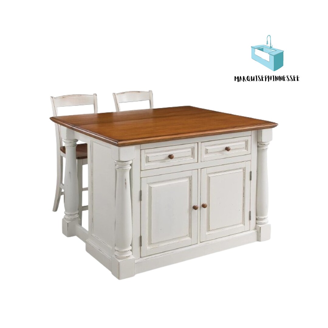 Monarch Kitchen Island Set in Off-white With Two Stools - Etsy