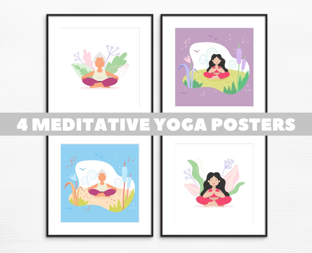 Set of 4 Yoga Digital Prints – Mindfulness & Meditation Wall Art | Boho ...