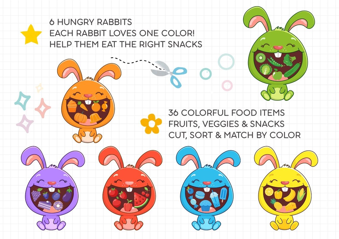 Feed the Rabbit Color Sorting Game: Toddler Preschool Activity (PDF ...