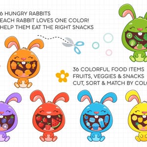 Feed the Rabbit Color Sorting Game: Toddler Preschool Activity (PDF ...