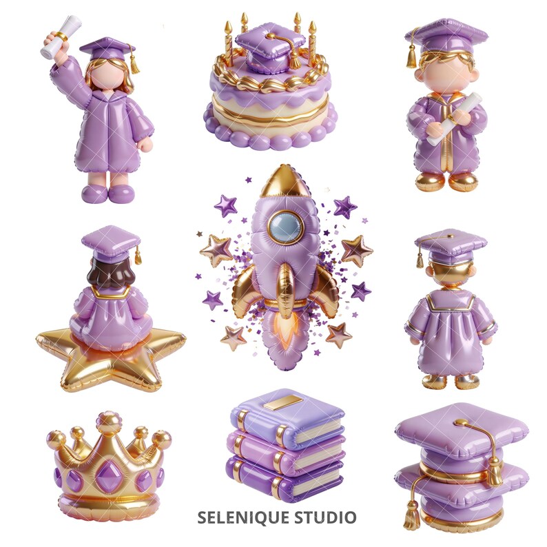 Lilac Graduation Clipart | Puffy 3D Class of 2026 PNG (digital Download ...