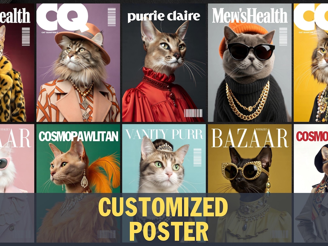 Custom Cat Magazine Cover Poster – Personalized Wall Art for Cat Lovers ...