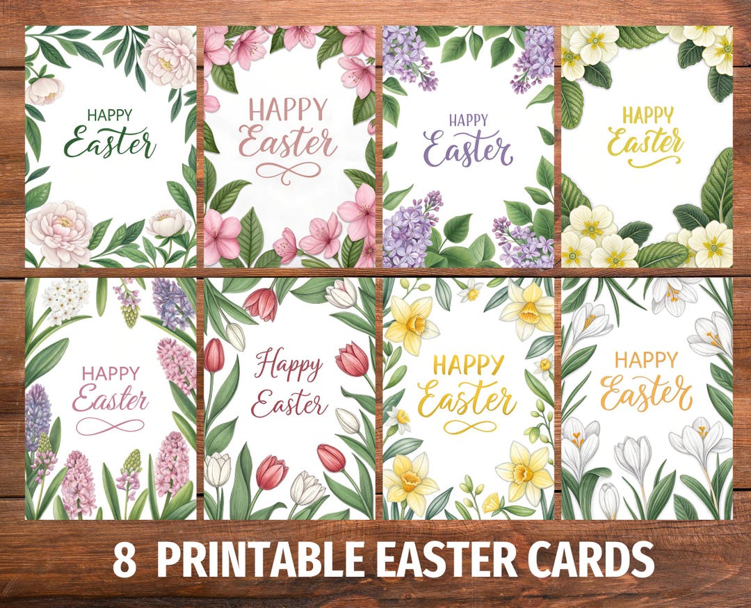 Happy Easter - Set of 8 Beautiful Floral Easter Cards - Digital ...