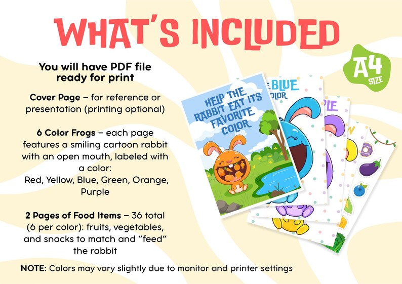 Feed the Rabbit Color Sorting Game: Toddler Preschool Activity (PDF ...