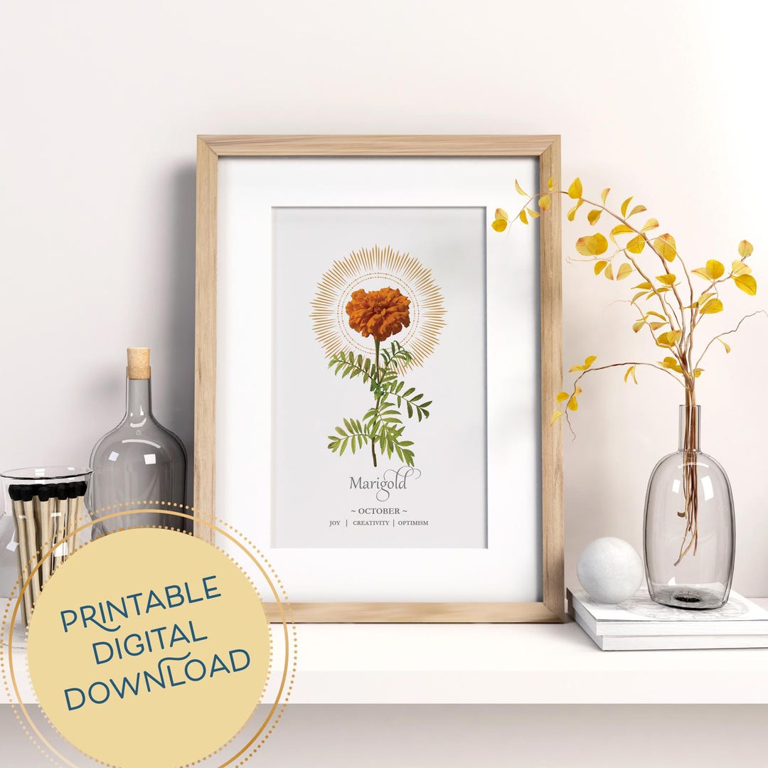 October Birth Flower Art: Marigold Print (digital Download) - Etsy