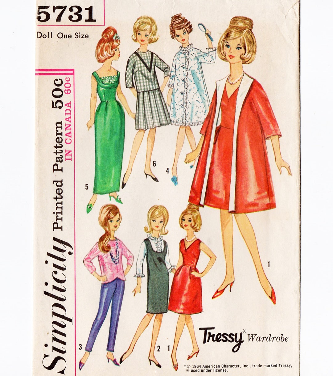 Simplicity 5731 Barbie, Tressy Doll Clothes 60s Vintage Sewing Pattern ...