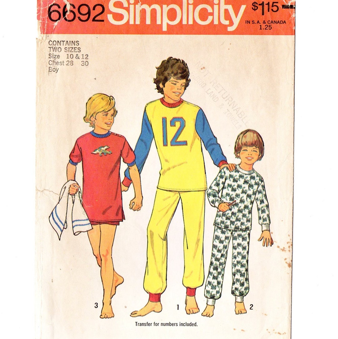 Simplicity 6692 Boys Knit Pajamas 70s Vintage Sewing Pattern Size 10 ...