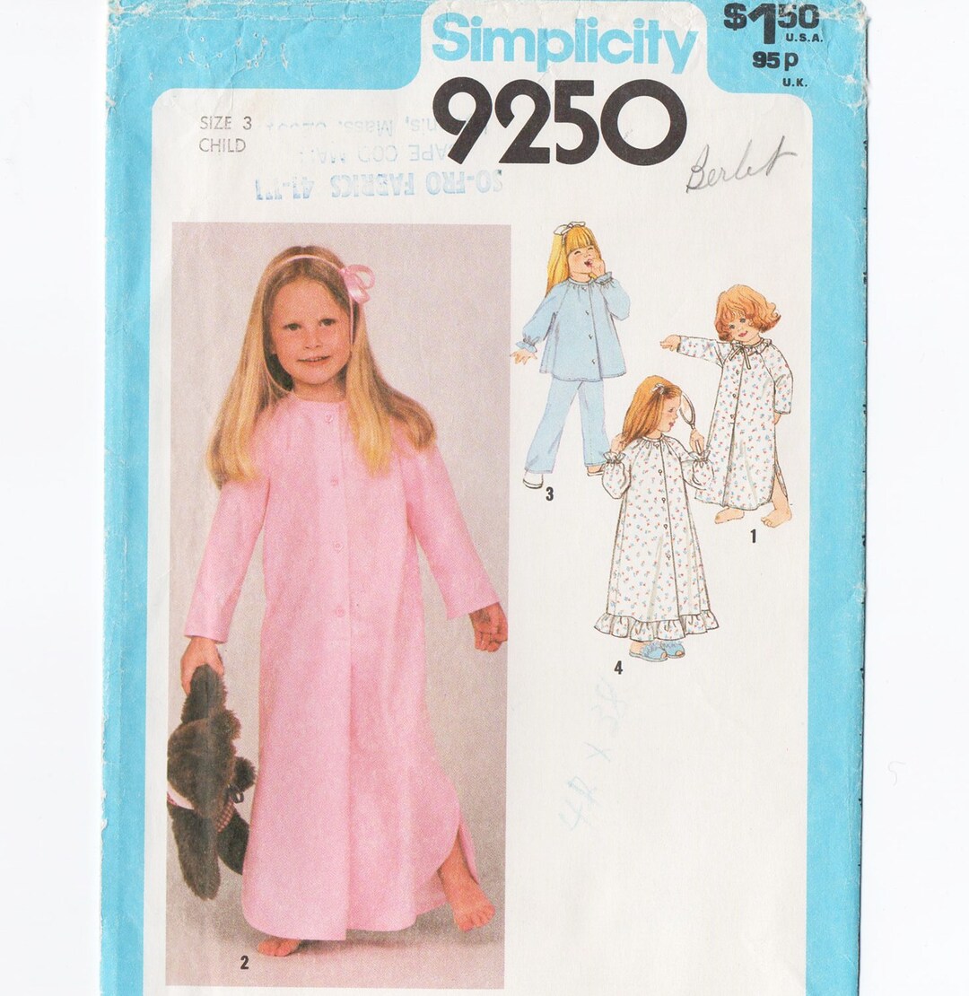 Simplicity 9250 Girls Nightgown, Pajamas, Robe 70s Vintage Sewing ...