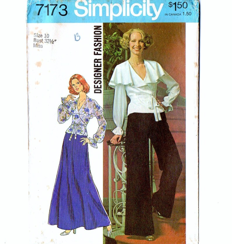 Simplicity 7173 Misses Wrap Top Maxi Skirt Pants 70s Vintage | Etsy