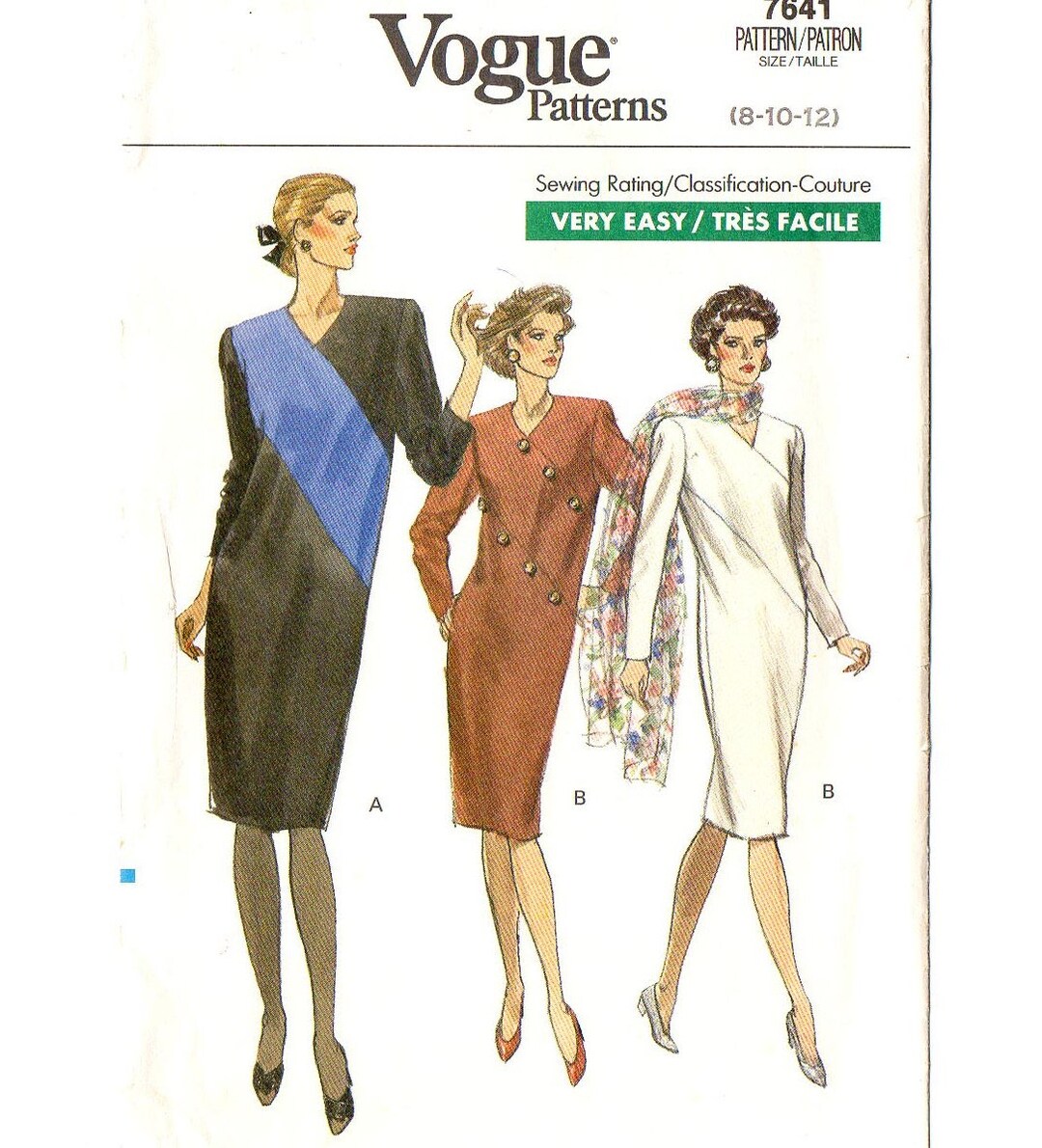 Vogue 7641 Misses Tapered Dress 80s Vintage Sewing Pattern Size 8, 10 ...