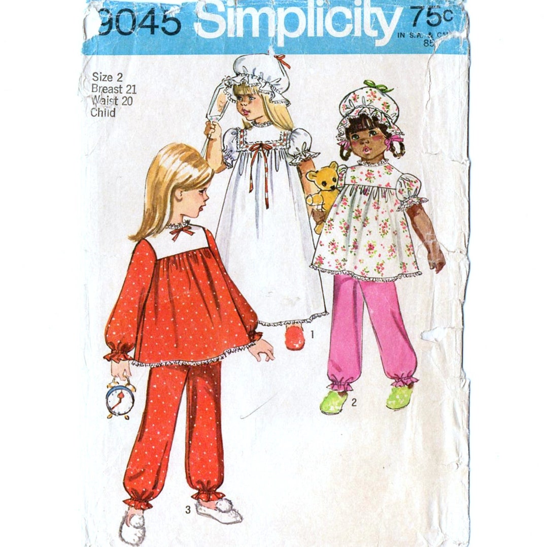 Simplicity 9045 Girls Nightgown, Pajamas, Cap 70s Vintage Sewing ...