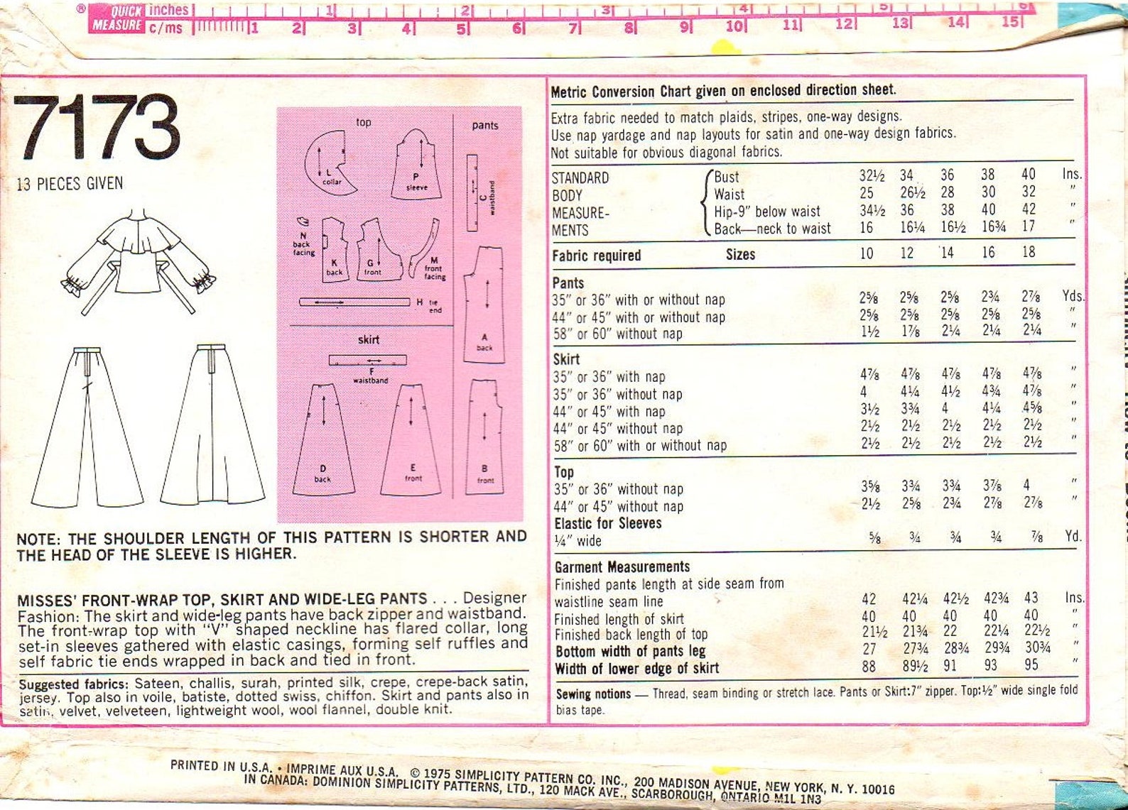 Simplicity 7173 Misses Wrap Top Maxi Skirt Pants 70s Vintage | Etsy