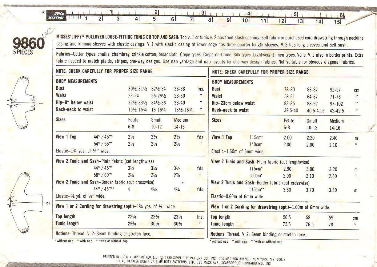 Simplicity 9860 Misses Loose Tunic Top 80s Vintage Sewing - Etsy UK