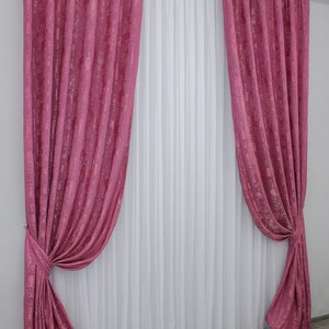 Jacquard Living Room Curtains, Custom Made Raspberry Panels, Long ...