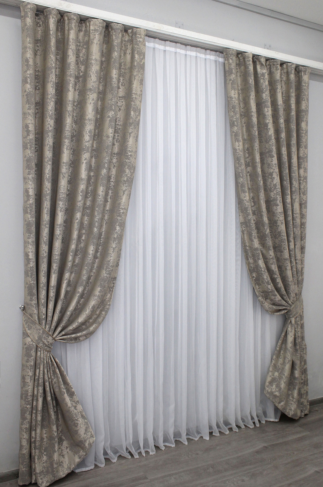 Coffee-gray Color Jacquard Curtains, Luxury Designer Panel for Bedroom ...