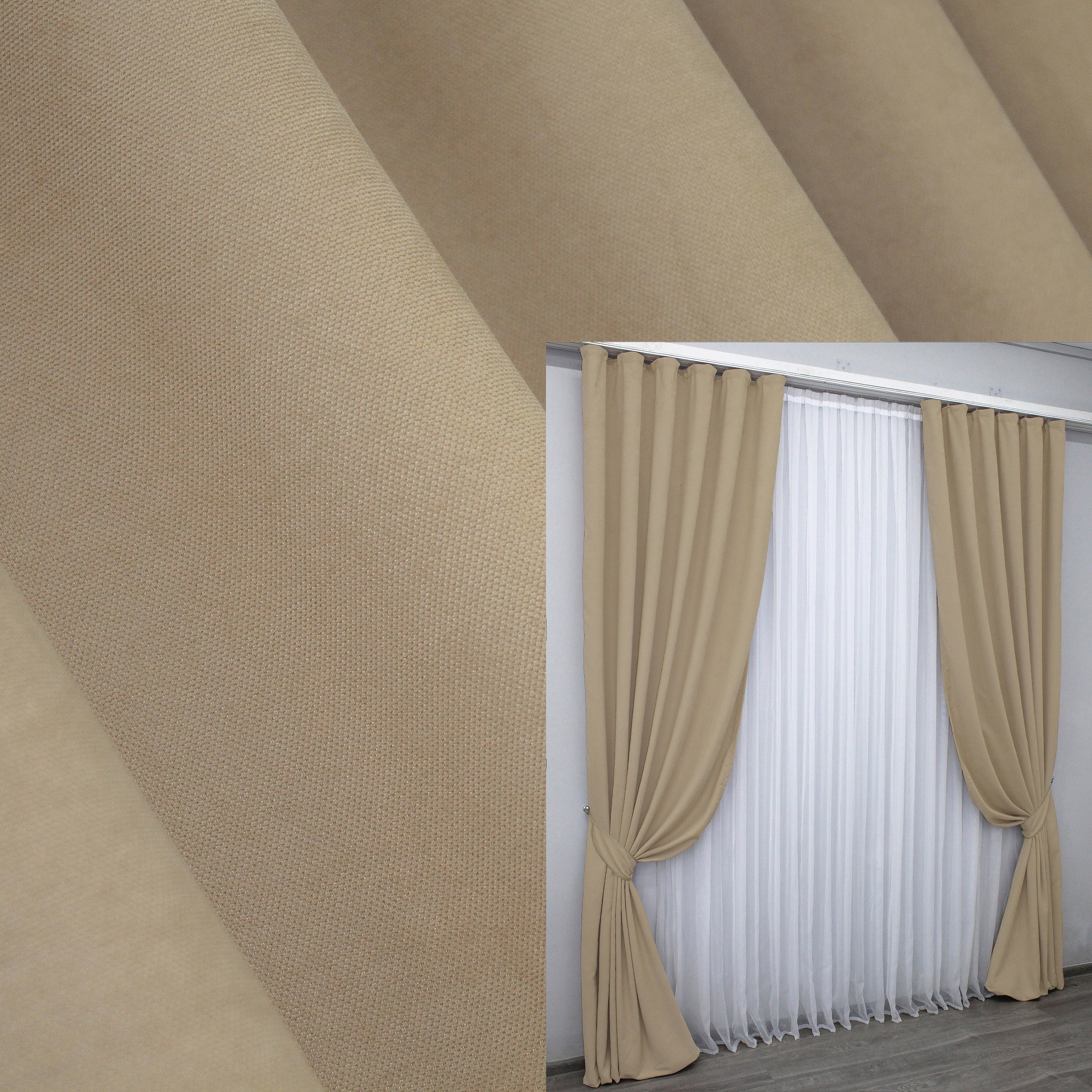 Dark Beige Velvet Blackout Curtains, Luxury Window Drapes for Living ...