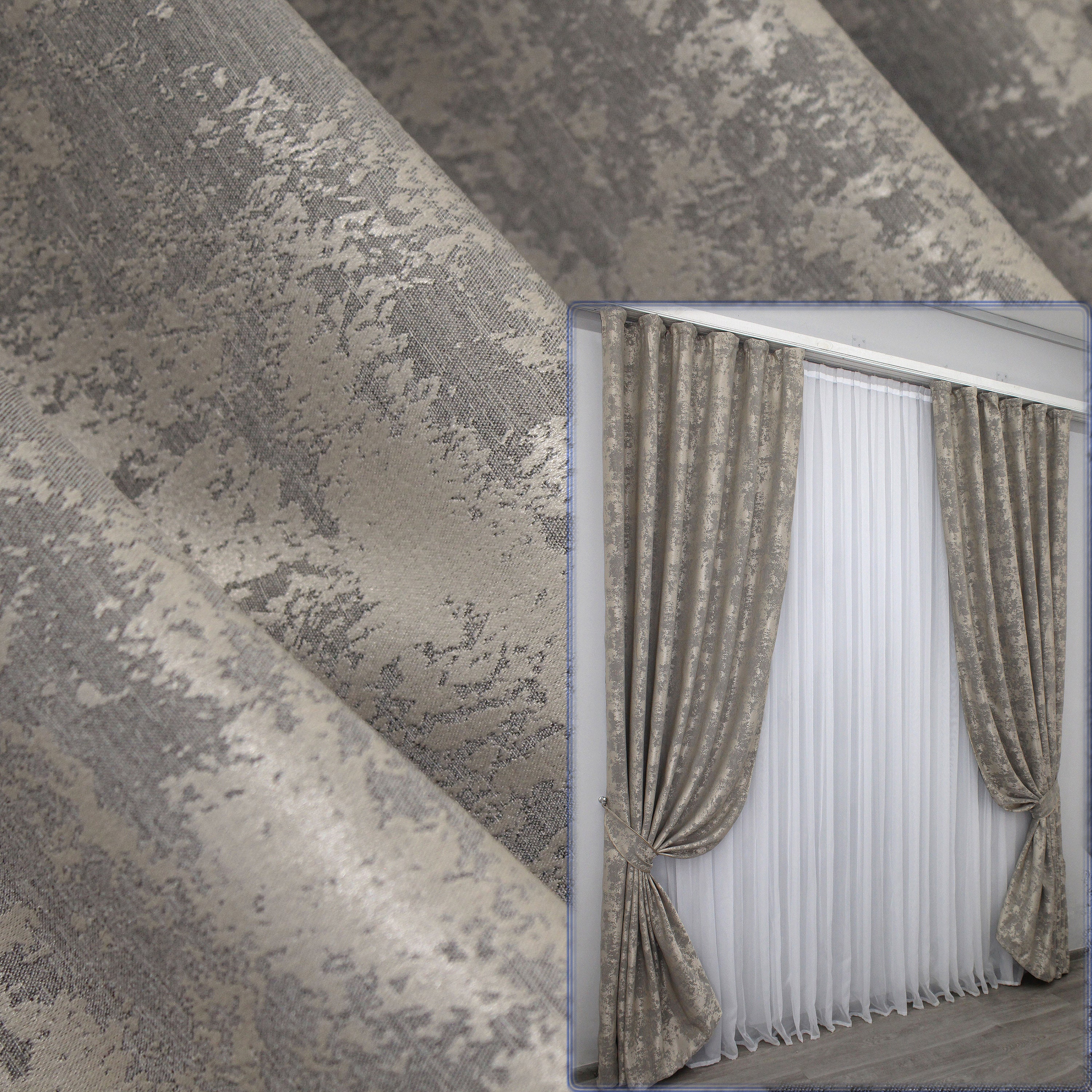 Coffee-gray Color Jacquard Curtains, Luxury Designer Panel for Bedroom ...