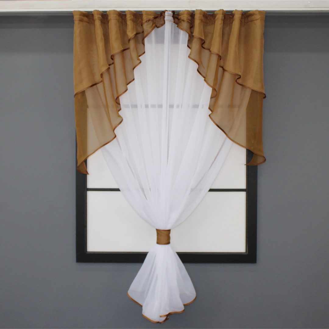 Solid Chiffon Sheer Coffee Color Panels Cafe Curtains, Bohemian Kitchen ...