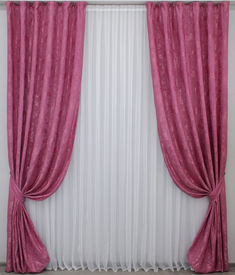 Jacquard Living Room Curtains, Custom Made Raspberry Panels, Long ...