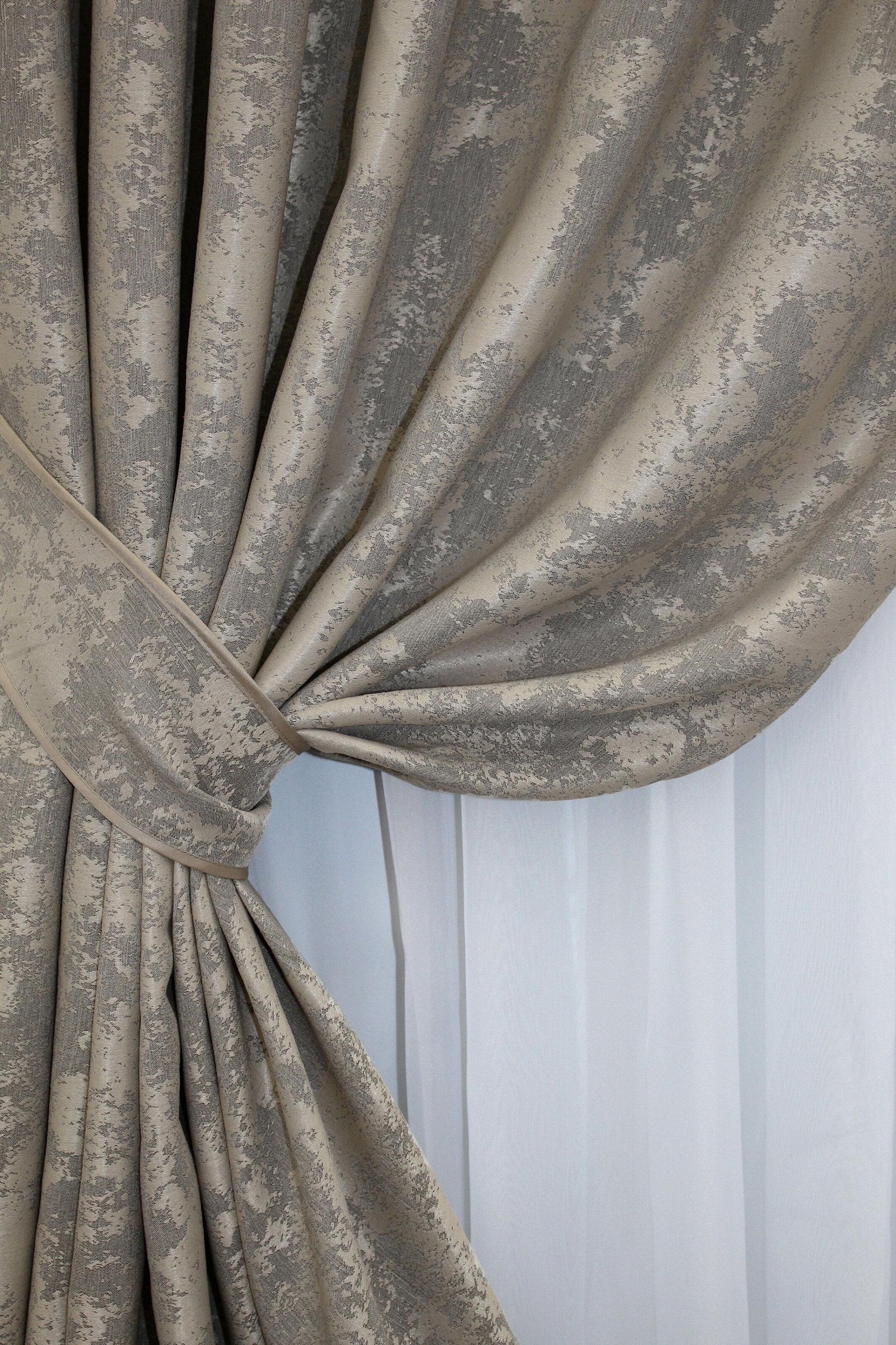 Coffee-gray Color Jacquard Curtains, Luxury Designer Panel for Bedroom ...