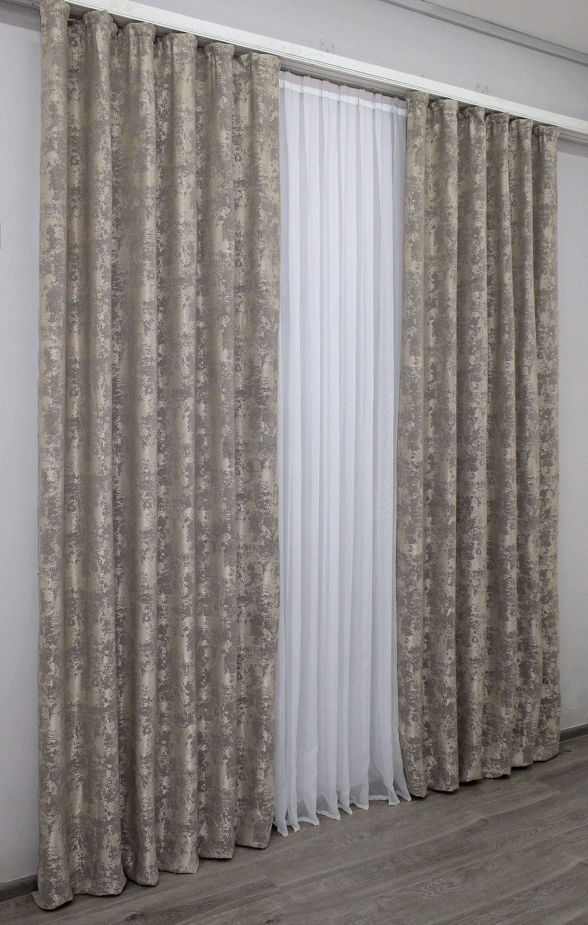 Coffee-gray Color Jacquard Curtains, Luxury Designer Panel for Bedroom ...