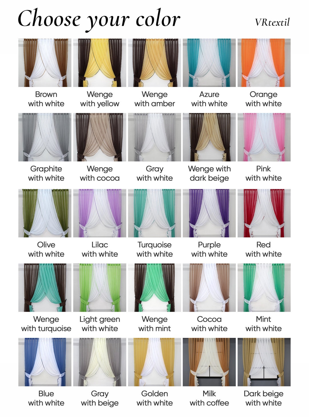 Elegant Chiffon Kitchen Curtains in 25 Colors, Custom Made Luxury ...